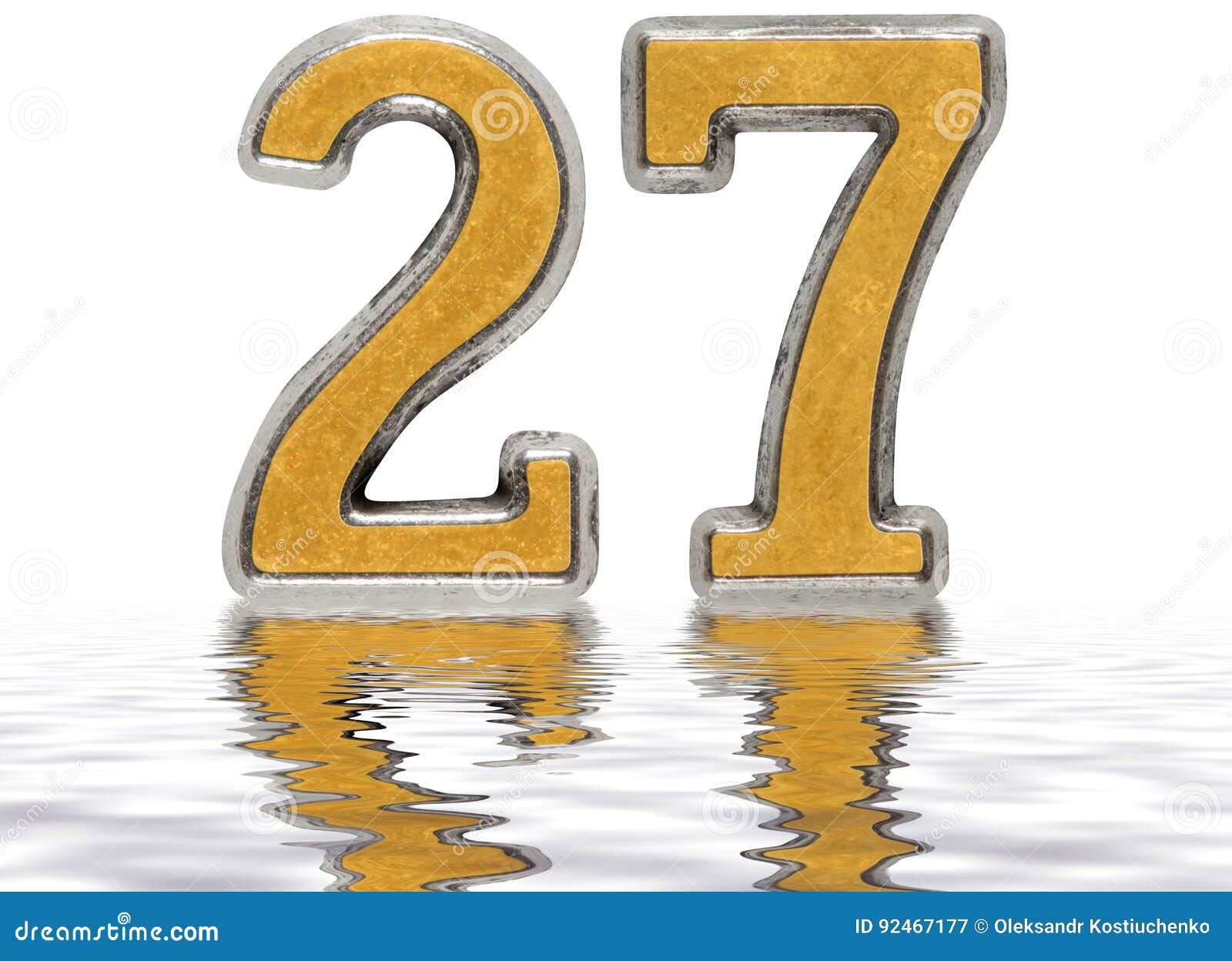 Numeral 27, Twenty Seven, Reflected on the Water Surface, Isolated on ...