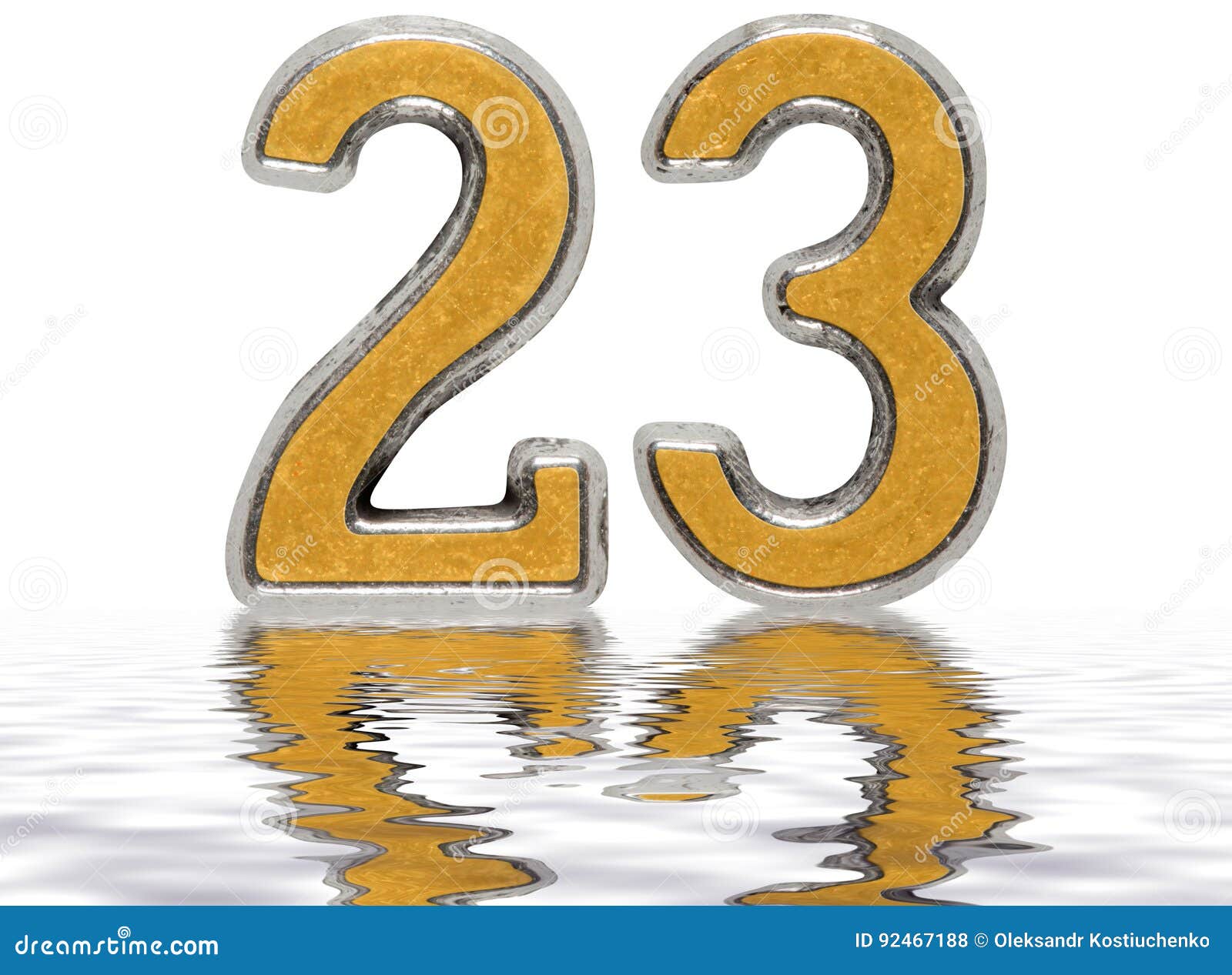 Numeral 23, Twenty Three, Reflected on the Water Surface, Isolated on ...