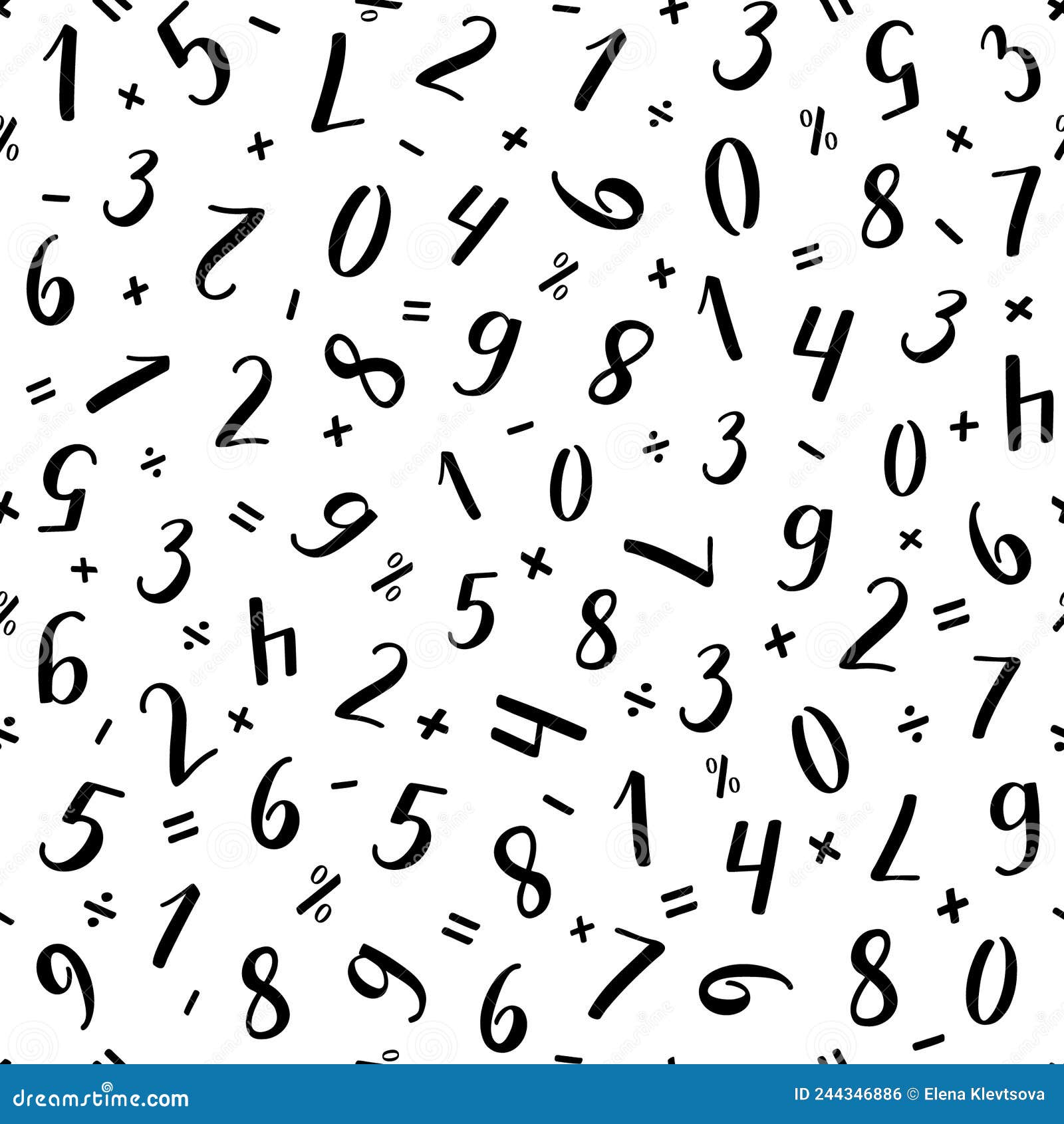 Numeral Vector Seamless Pattern. Black Numbers with Thick and Thin ...