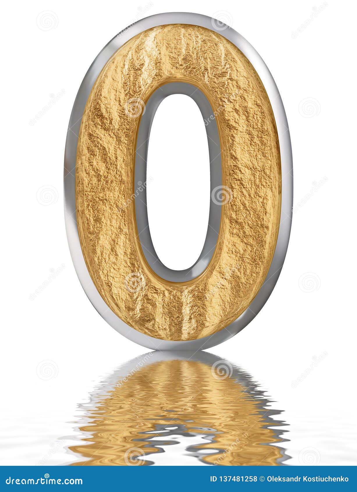 Numeral 0, Zero, Reflected on the Water Surface, Isolated on White, 3d ...