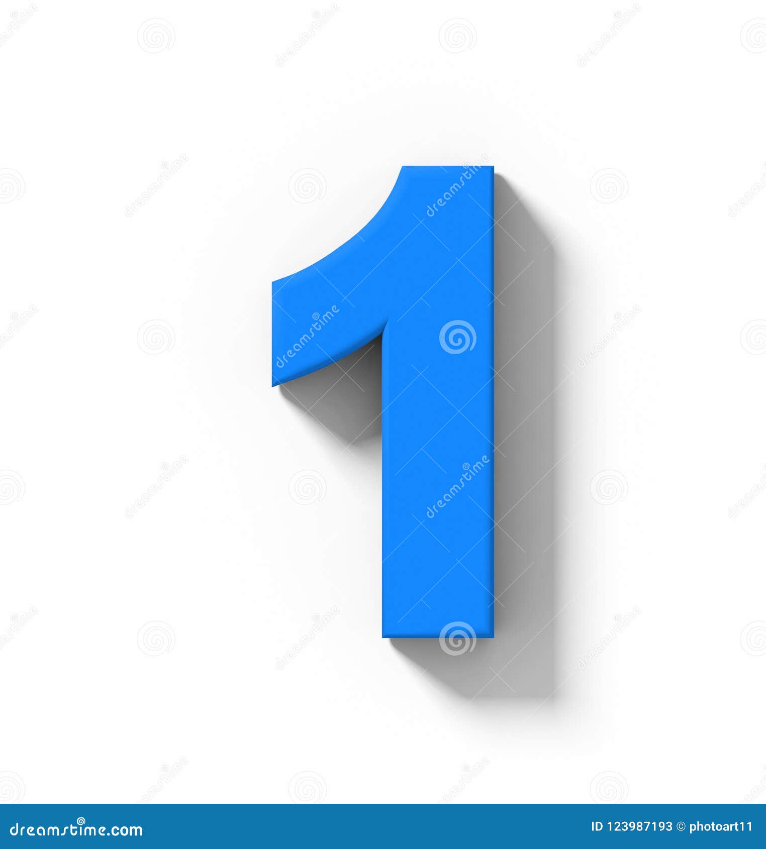 Numere 1 Azul 3D Isolado No Branco Com Sombra - Proj Ortogonal ...
