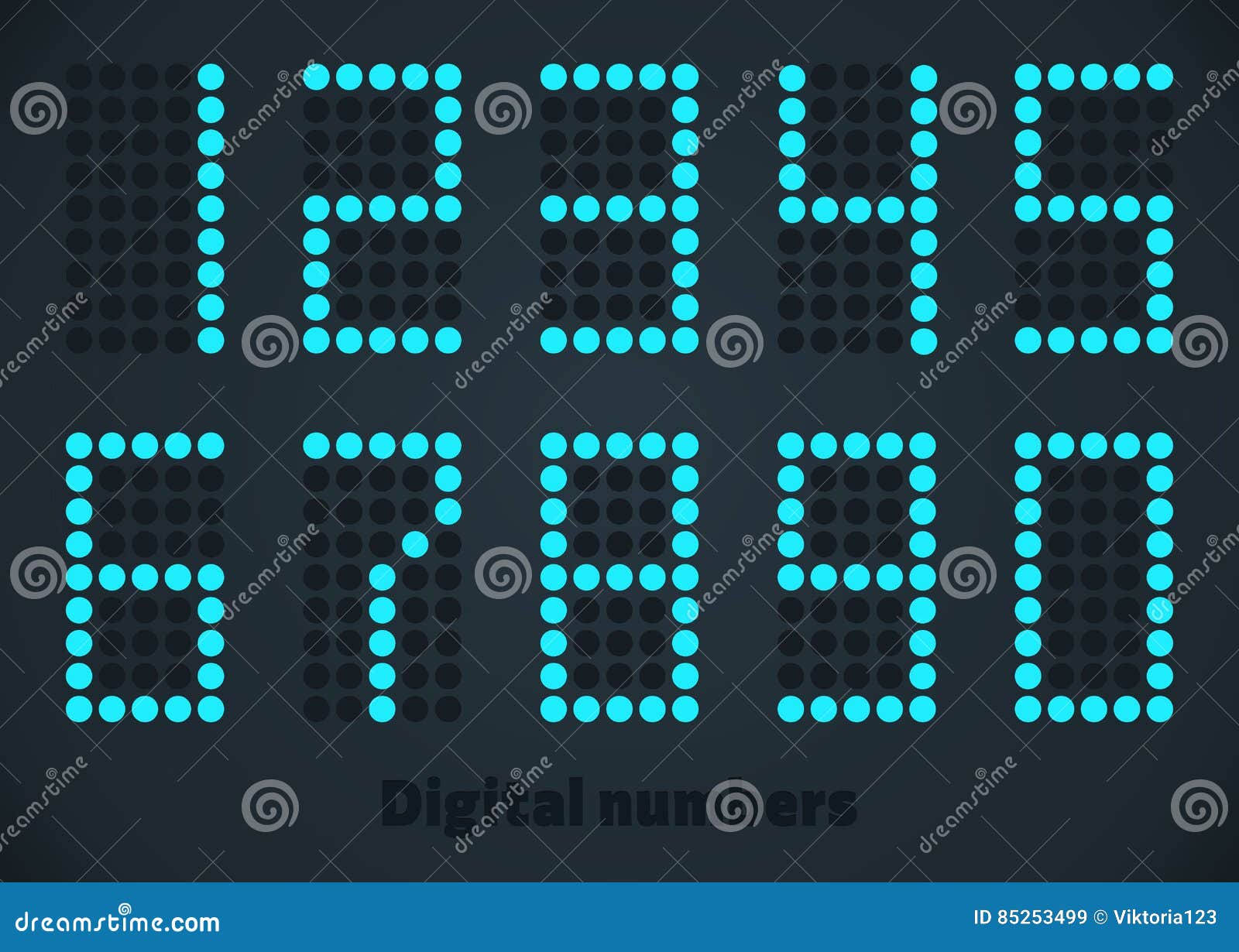 Numeri Digitali Blu, Stile Punteggiato Dimensione Editabile ...