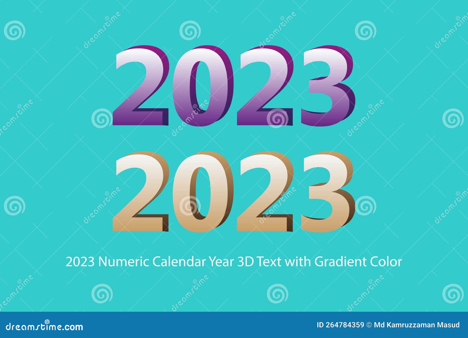 2023 Numeric Calendar Year 3D Text with Gradient Color Vector Design ...