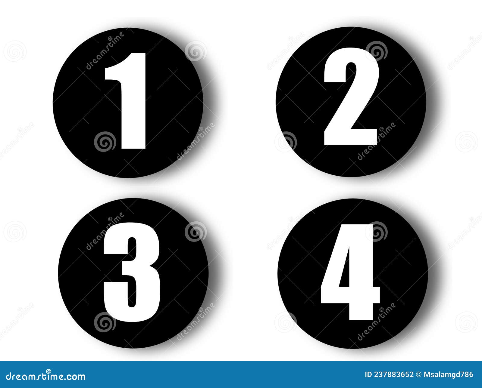 1234 Numeric on 3d Circle of Black Colour with White Background Space ...