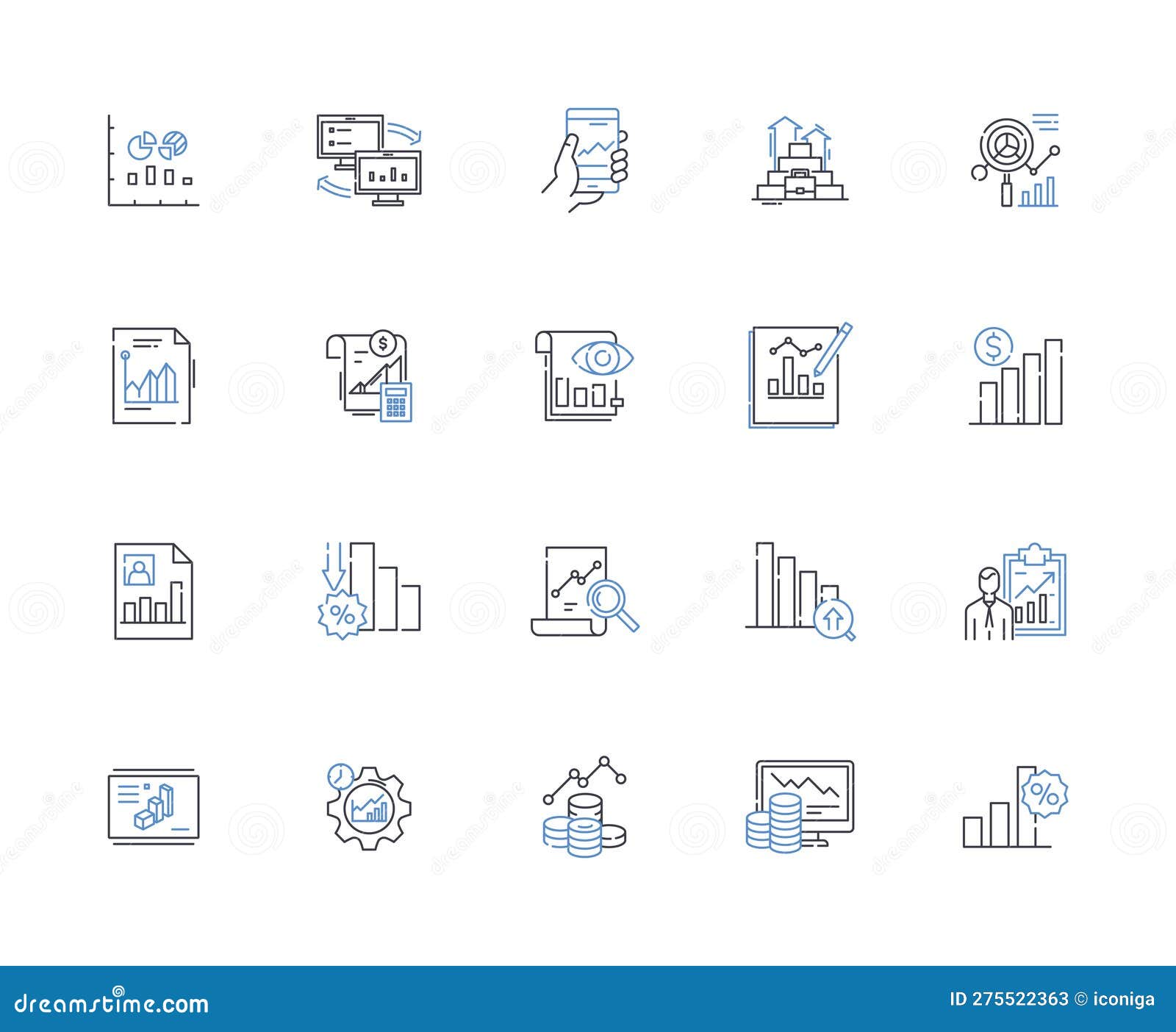 Numeric Data Line Icons Collection Statistics Quantitative Analytics