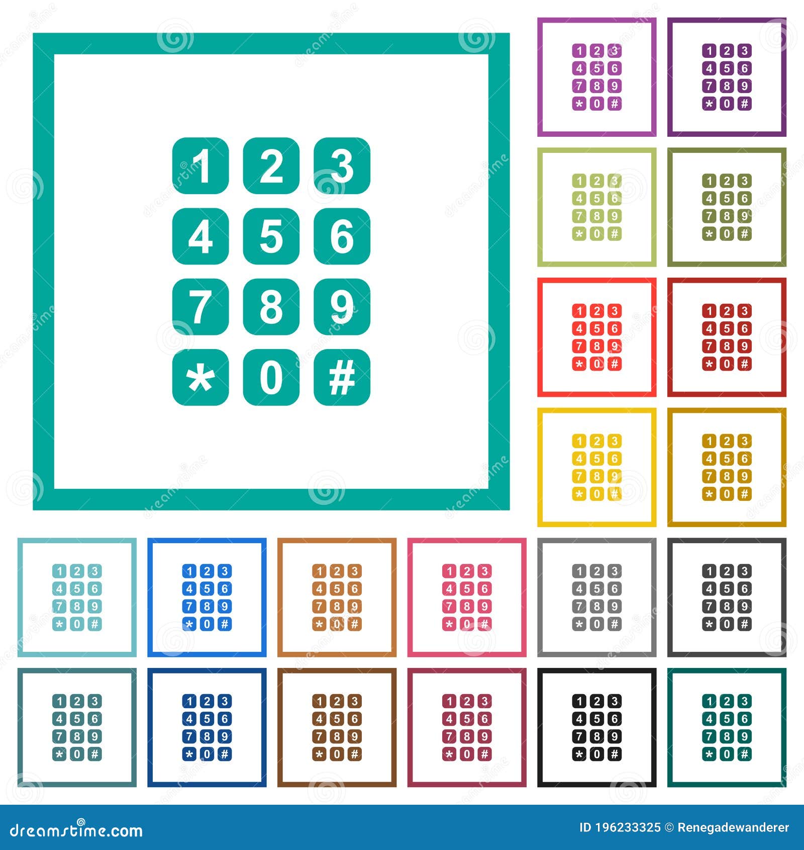 Numeric Keypad Flat Color Icons with Quadrant Frames Stock Vector ...