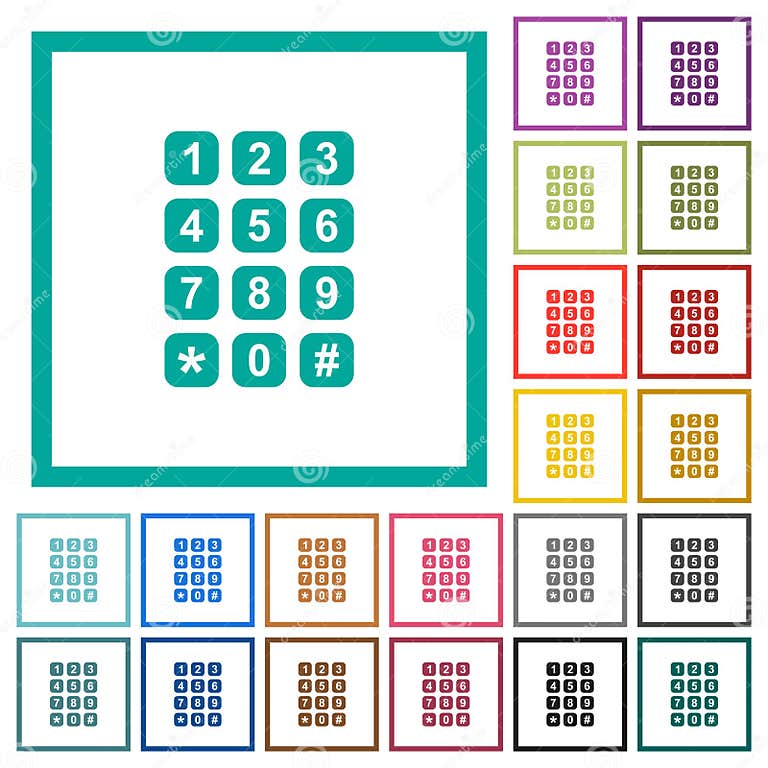 Numeric Keypad Flat Color Icons with Quadrant Frames Stock Vector ...