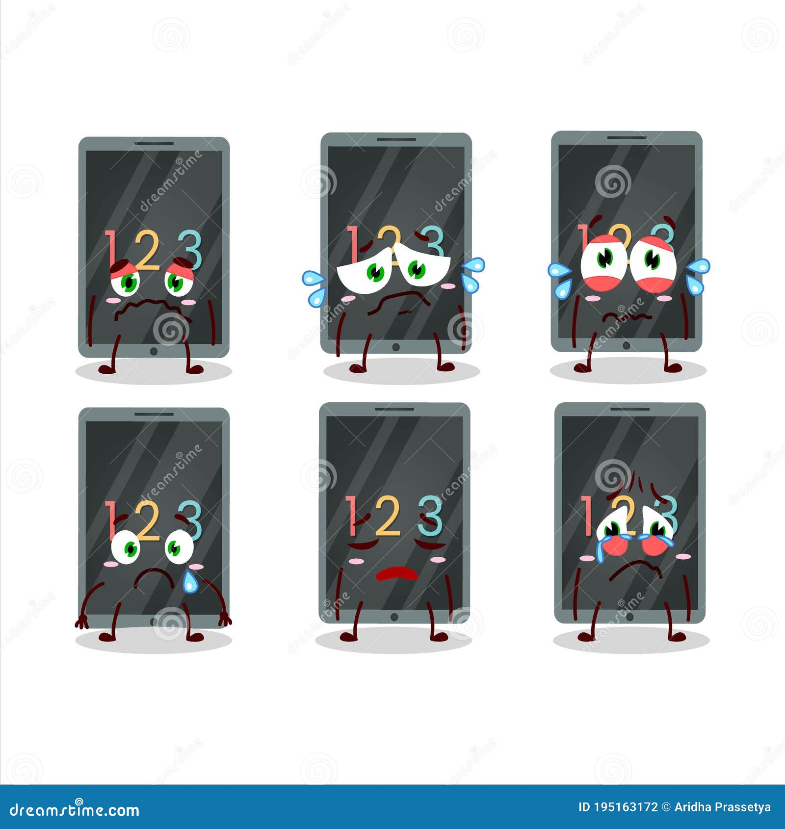 Numeric on Tablet Cartoon Character with Sad Expression Stock Vector ...