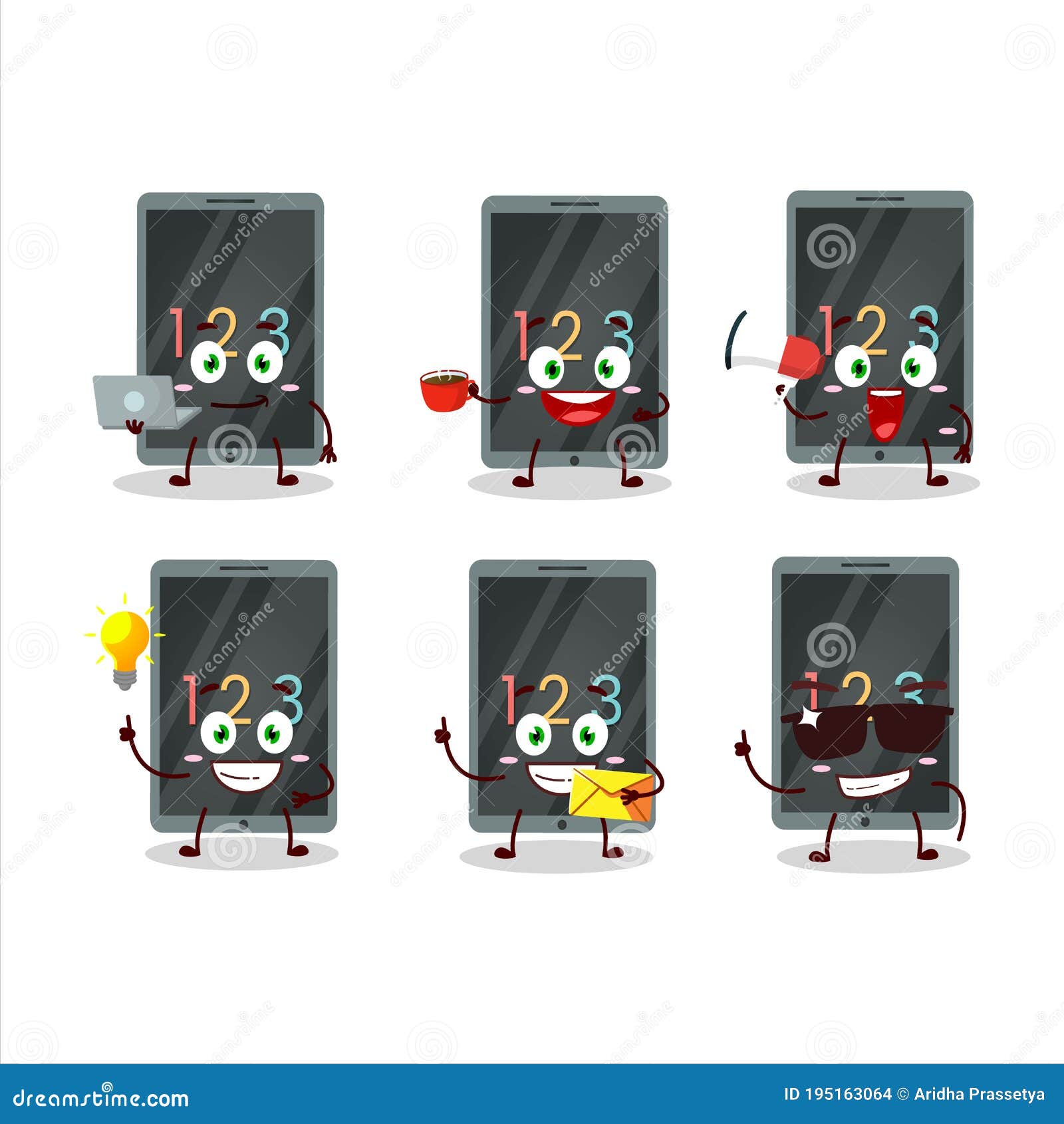 Numeric on Tablet Cartoon Character with Various Types of Business ...