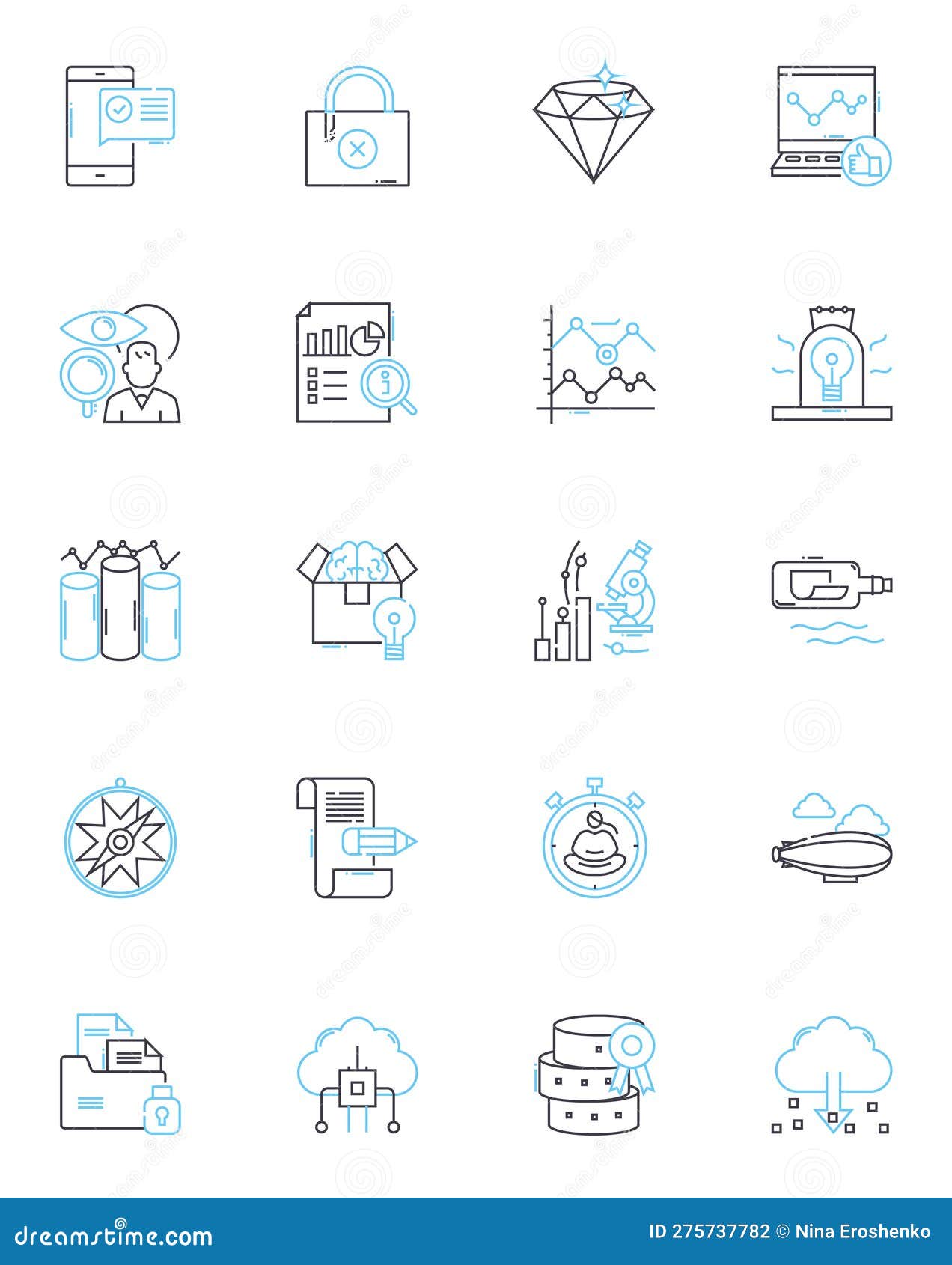 Numerical Data Linear Icons Set. Quantitative, Statistics, Digits ...