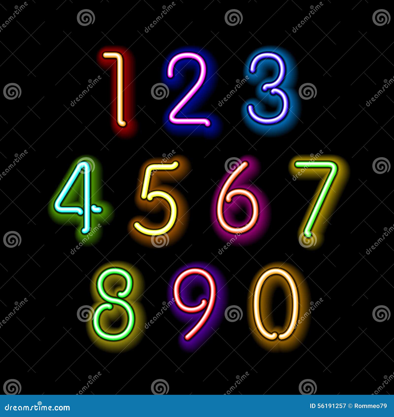 Numerical Figures in Sparkling Neon Colors Stock Vector - Illustration ...