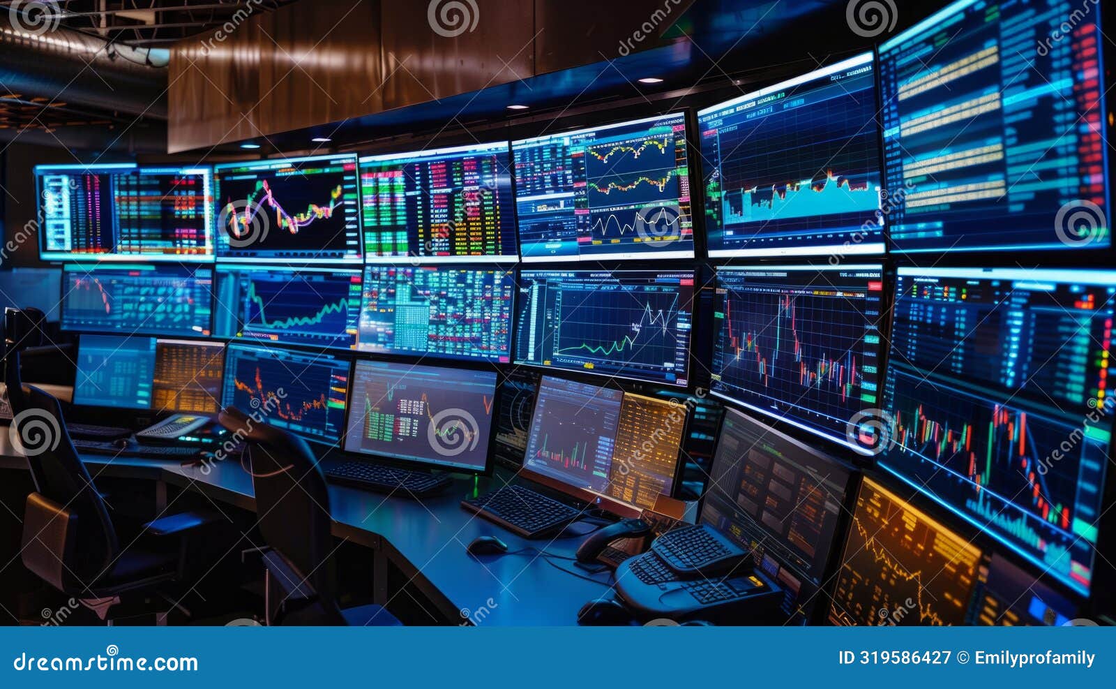 A Room Filled with Computer Screens Stock Image - Image of technology ...