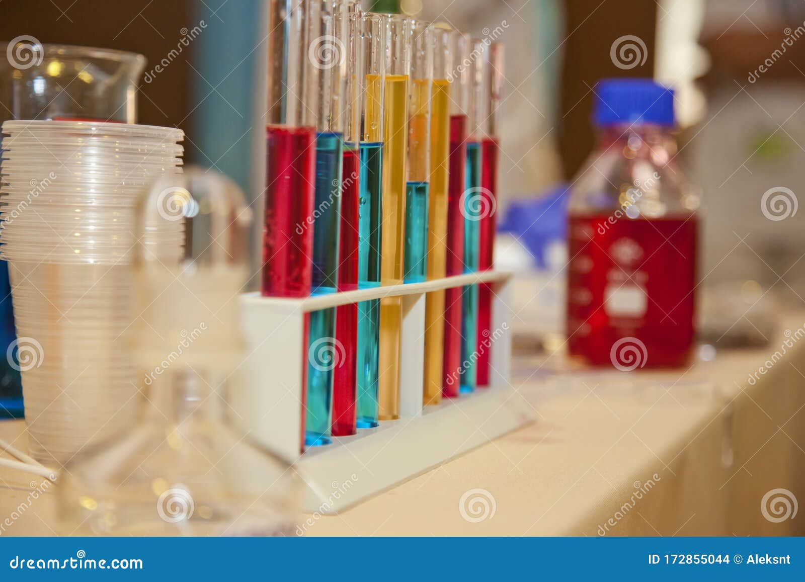 Numerous Multi-colored Test Tubes with Different Chemicals are Placed ...