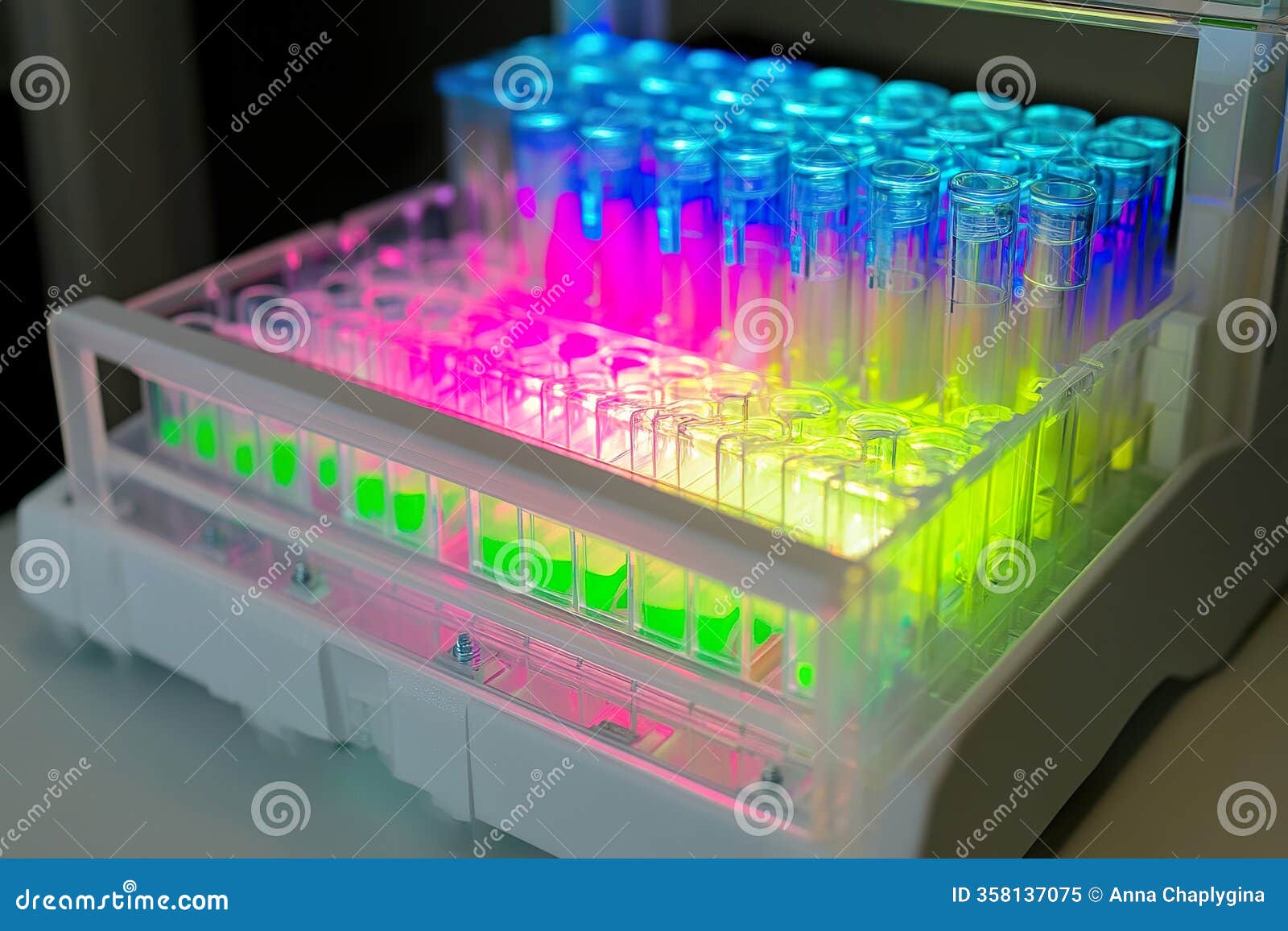 Numerous Samples in Gel Setup, Illuminated by Fluorescent Markers for ...