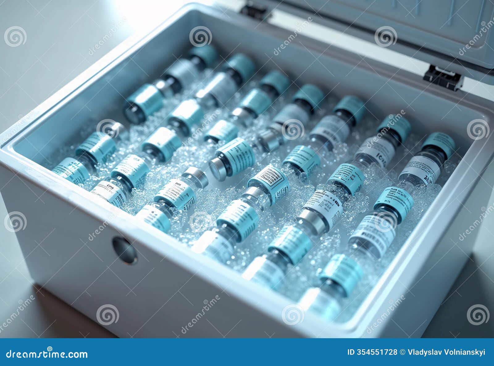 Vials of Vaccine Stored in a Cold Box, Ready for Distribution during ...