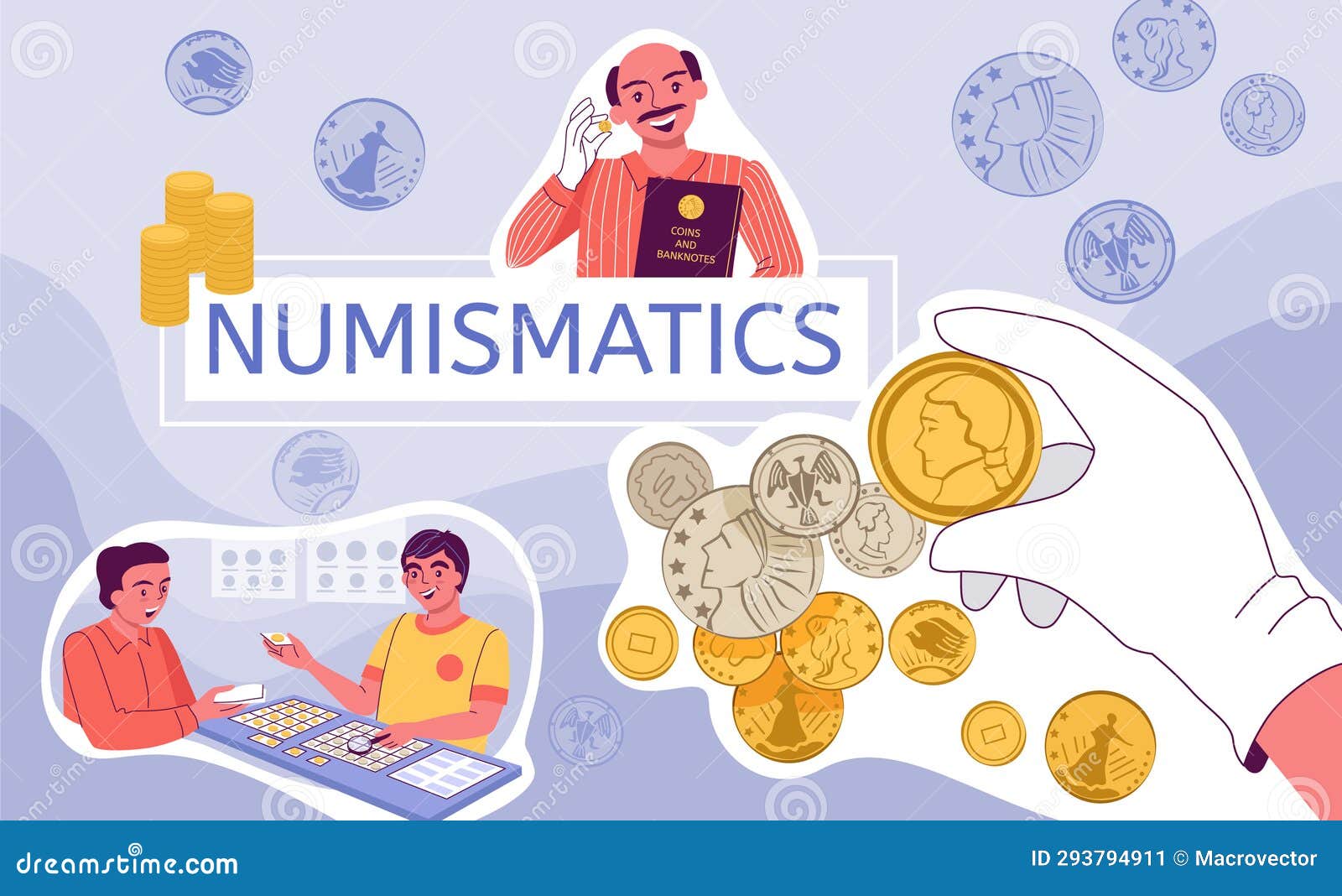 Flat Numismatics Collage Vector Illustration | CartoonDealer.com #278309020