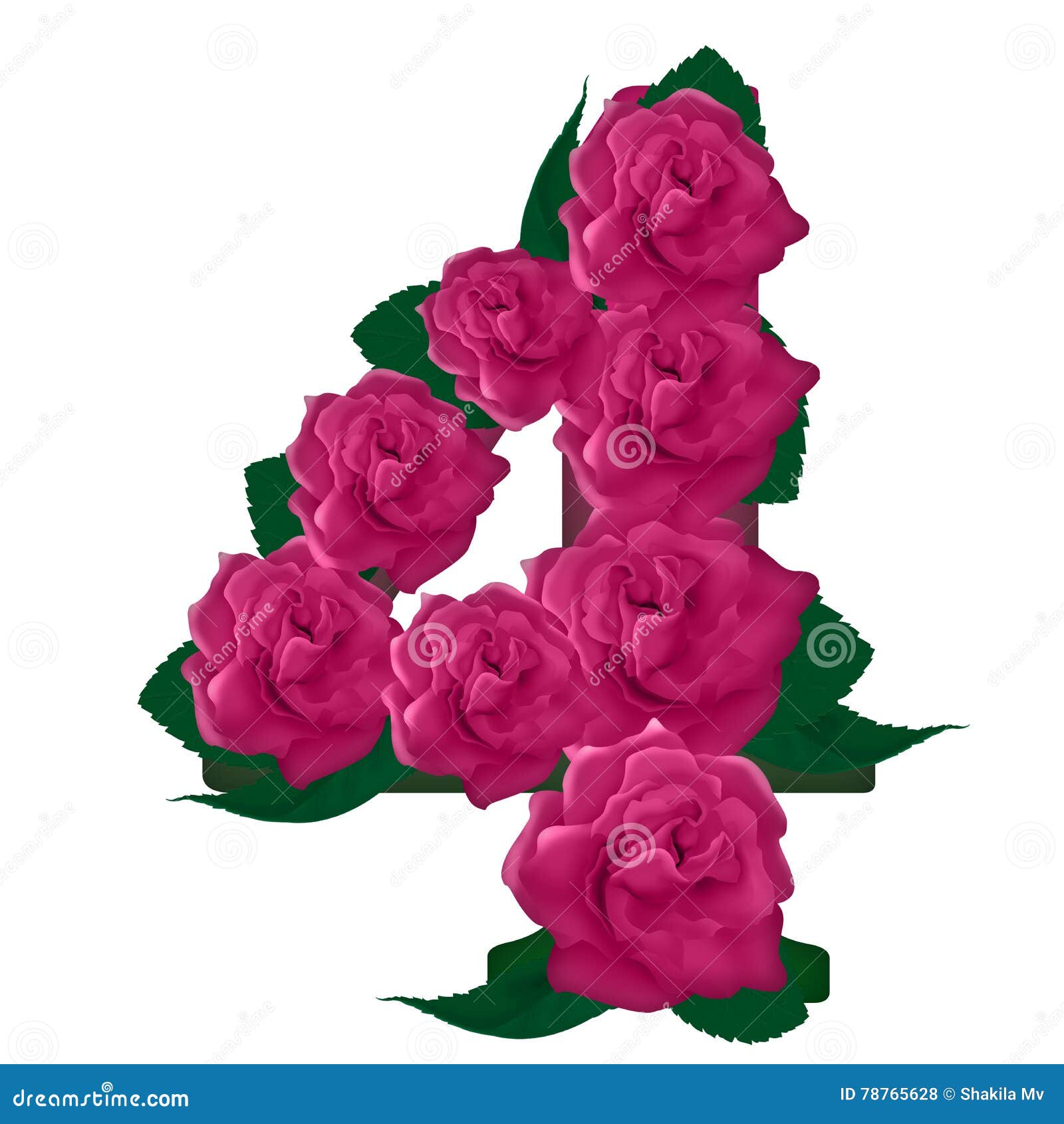 Nummer 4 Leuke Roze Rozenillustratie Stock Foto - Illustration of kleur ...