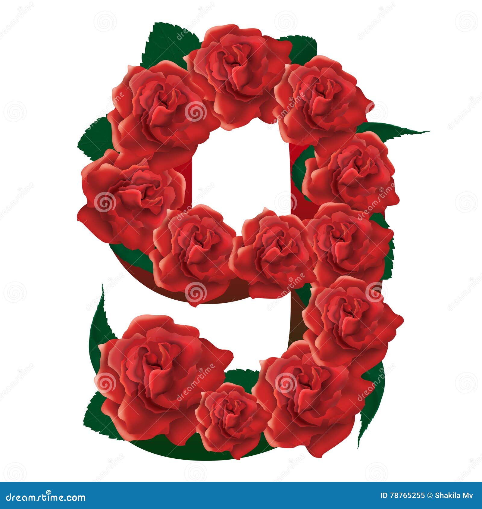 Nummer 9 Leuke Rozenillustratie Stock Afbeelding - Illustration of ...