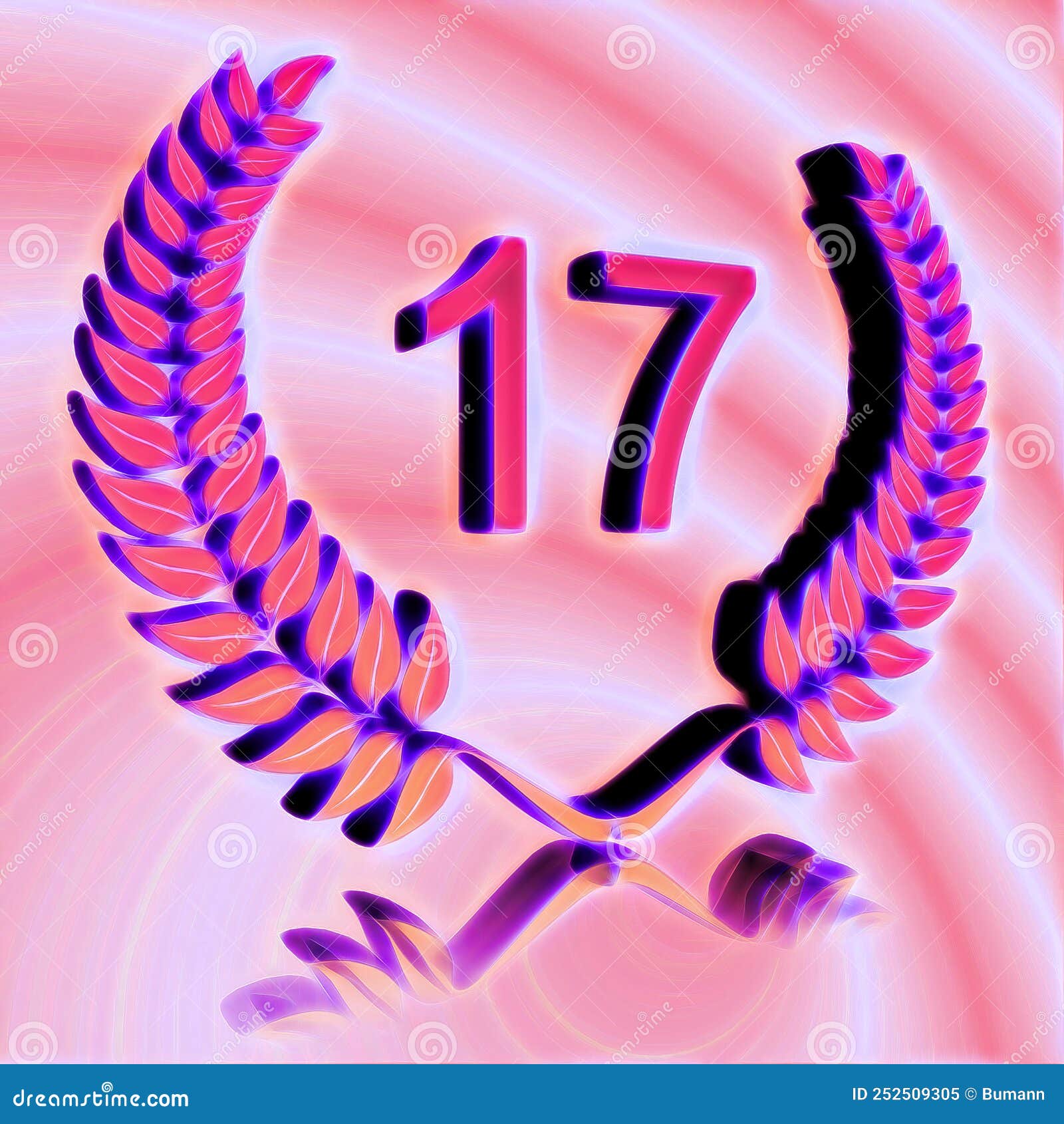 Nummer 17 Mit Lorbeerkranz Oder Ehrenschaden Als 3dillustration ...