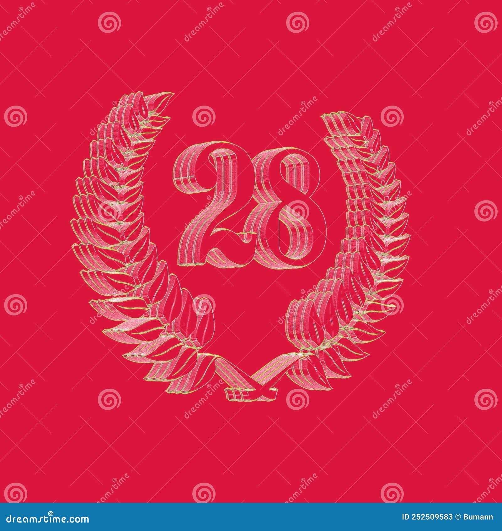 Nummer 28 Mit Lorbeerkranz Oder Ehrenschaden Als 3dillustration ...