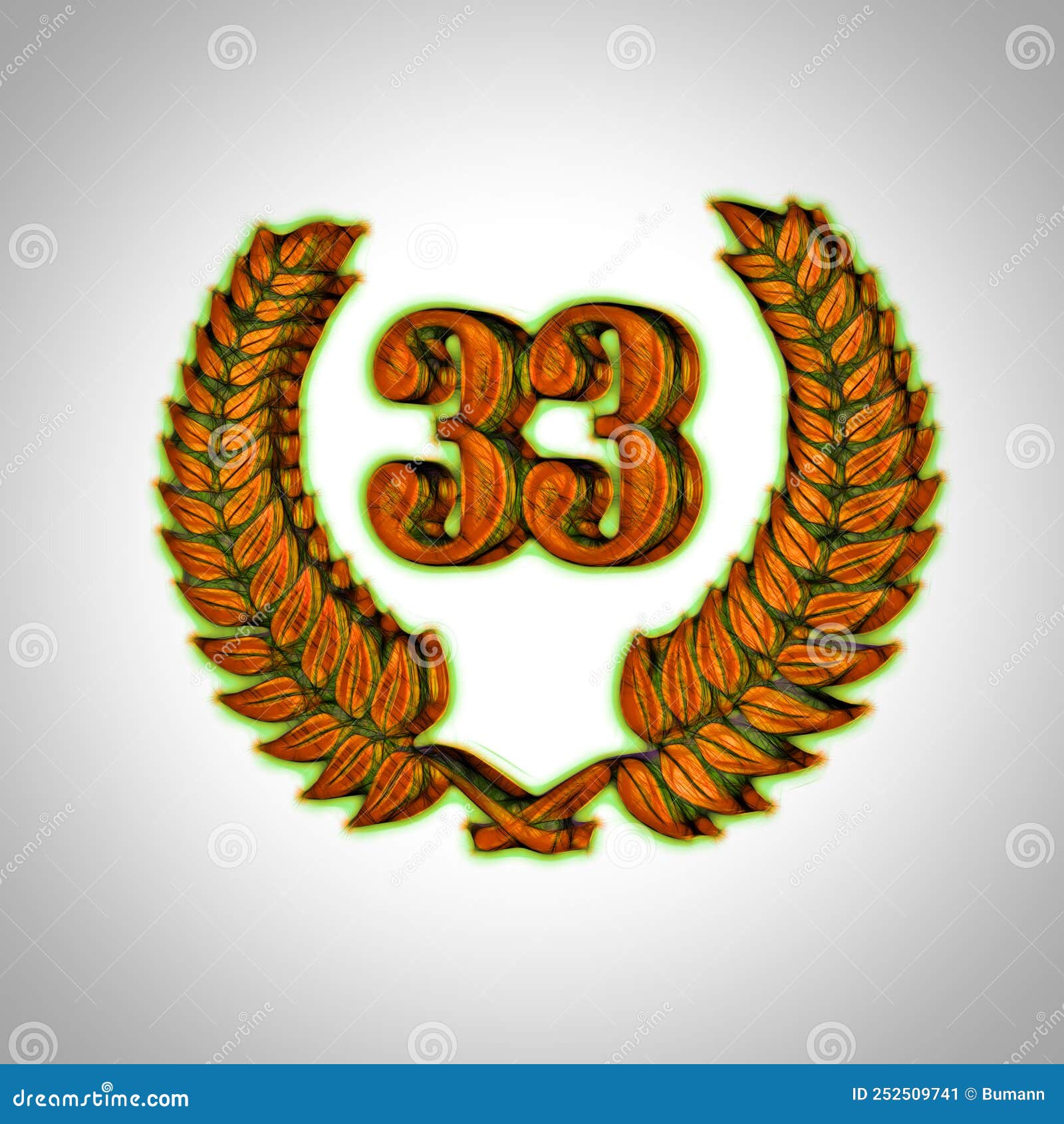 Nummer 33 Mit Lorbeerkranz Oder Ehrenschaden Als 3dillustration ...