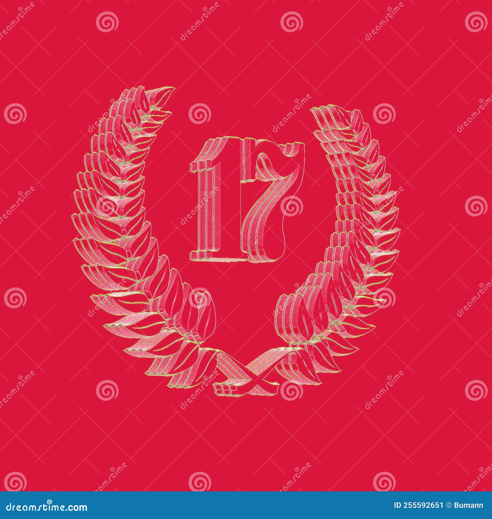 Nummer 17 Mit Lorbeerkranz Oder Ehrenschaden Als 3dillustration ...