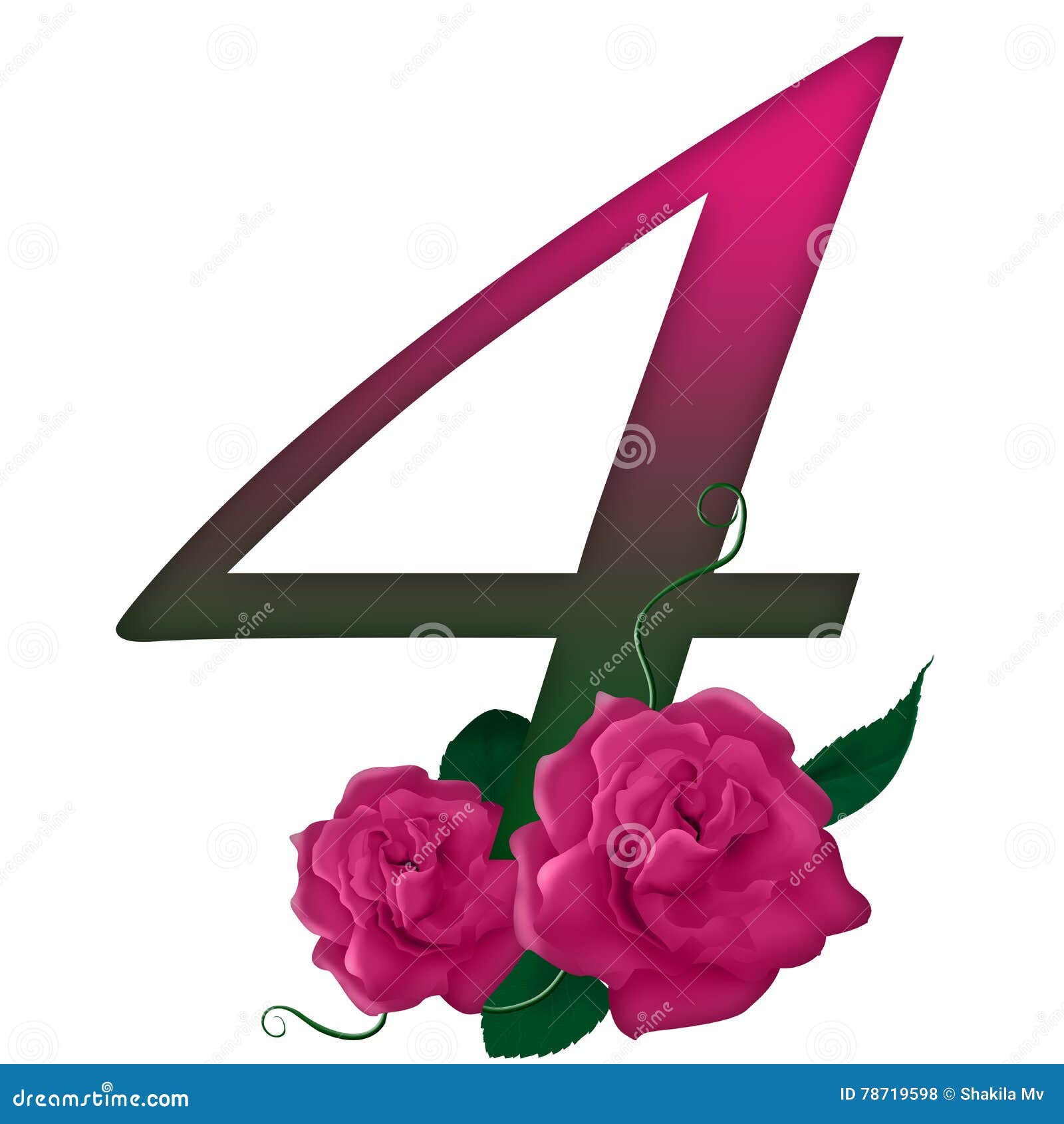 Nummer 4 roze bloemen stock foto. Illustration of gebak - 78719598