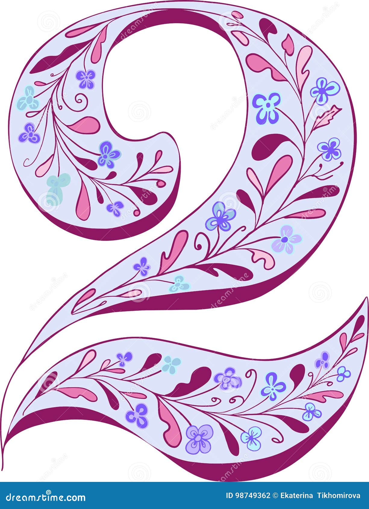 Nummer Zwei Mit Blumendekoration Vektor Abbildung - Illustration von ...