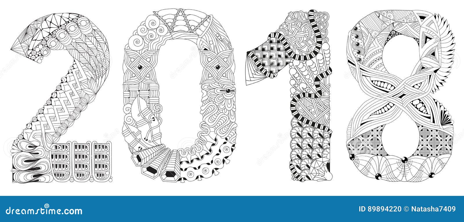 Numéro Zentangle 2018 Objet Décoratif De Vecteur Illustration de ...