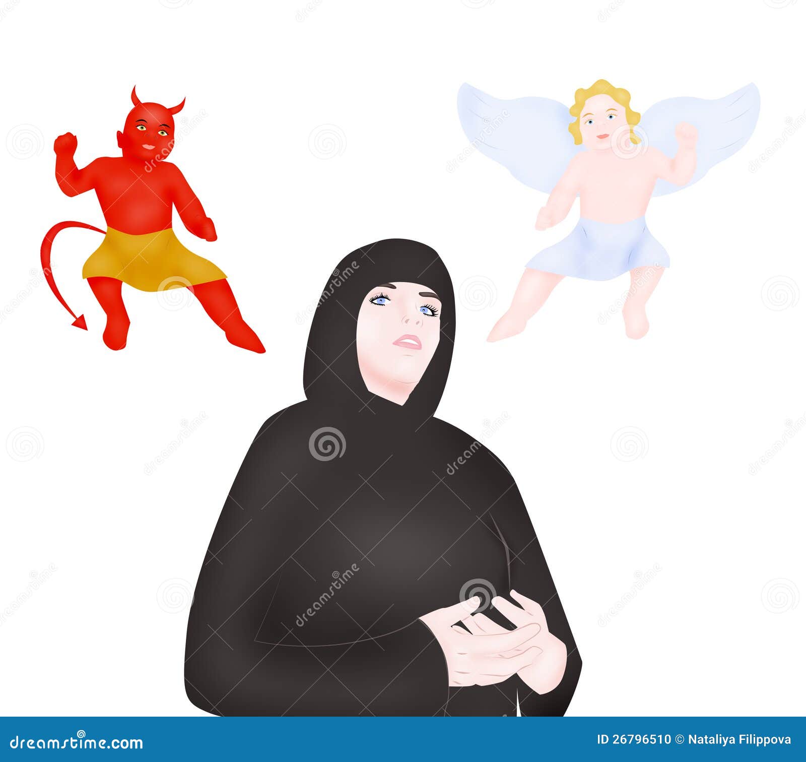 Nun, angel and devil stock illustration. Illustration of angel - 26796510