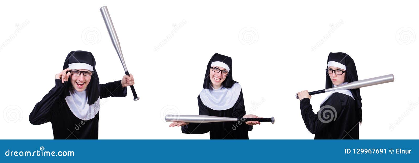 The Nun with Baseball Bat on White Stock Image - Image of devotion ...