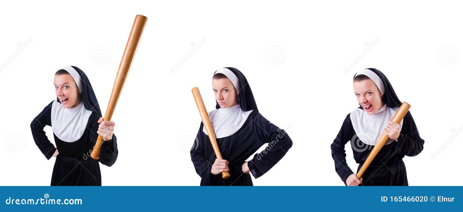 Nun with Baseball Bat on White Stock Photo - Image of cute, beautiful ...