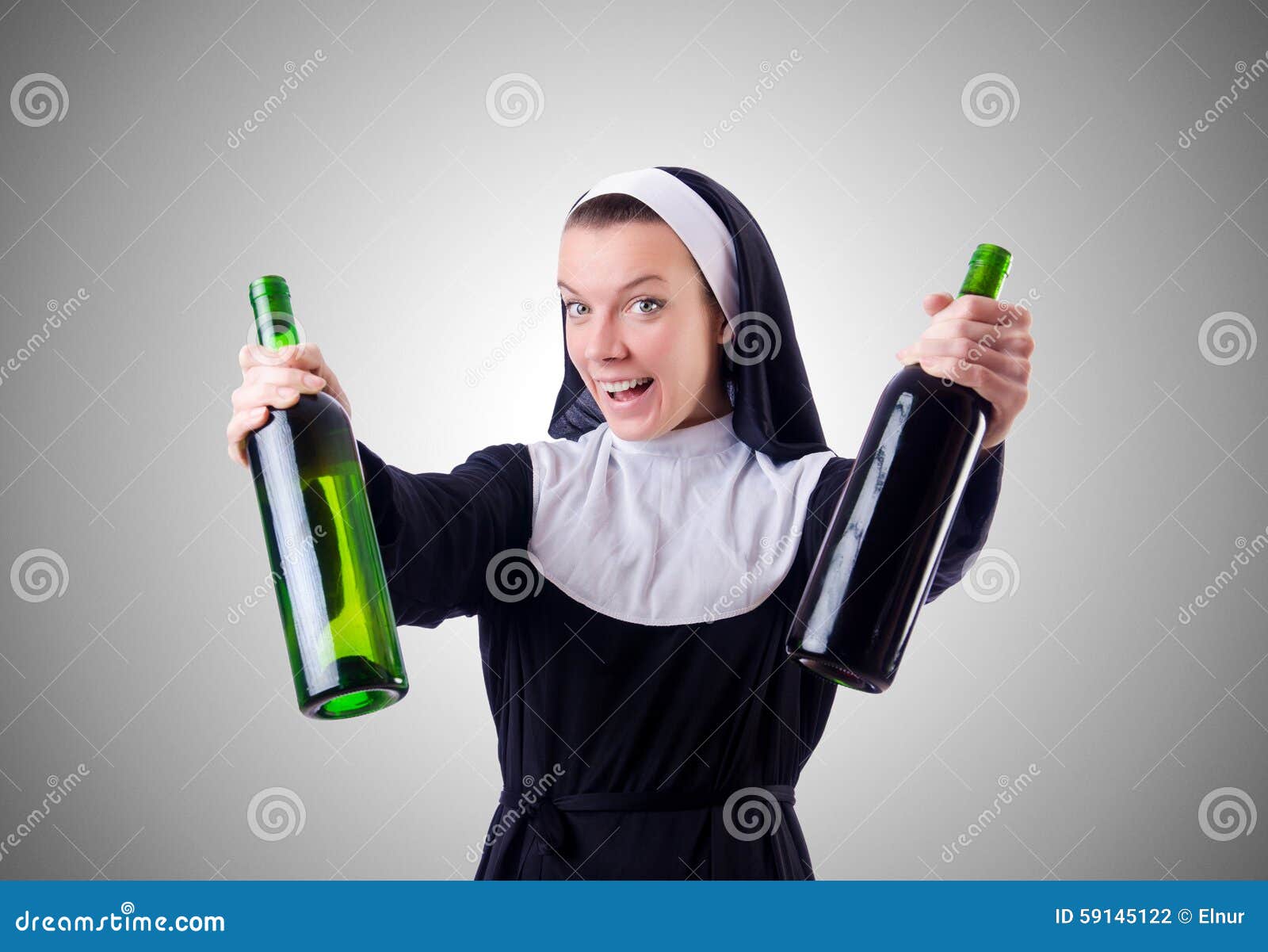 Nun with Bottle of Red Wine Stock Photo - Image of christ, caucasian ...
