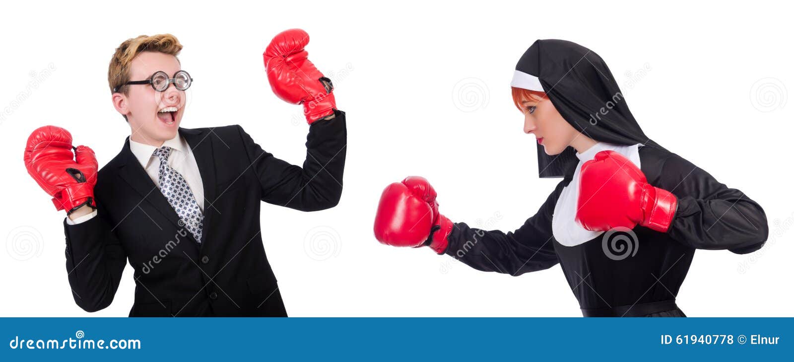 The Nun with Boxing Gloves Isolated on White Stock Photo - Image of ...