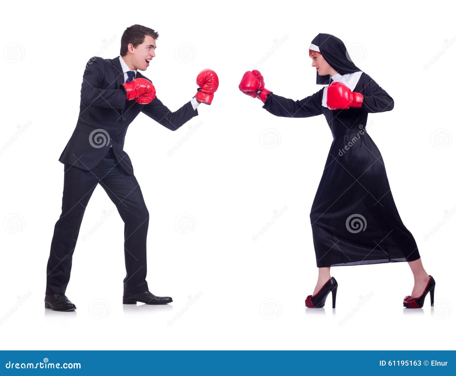 The Nun with Boxing Gloves on White Stock Image - Image of pious ...