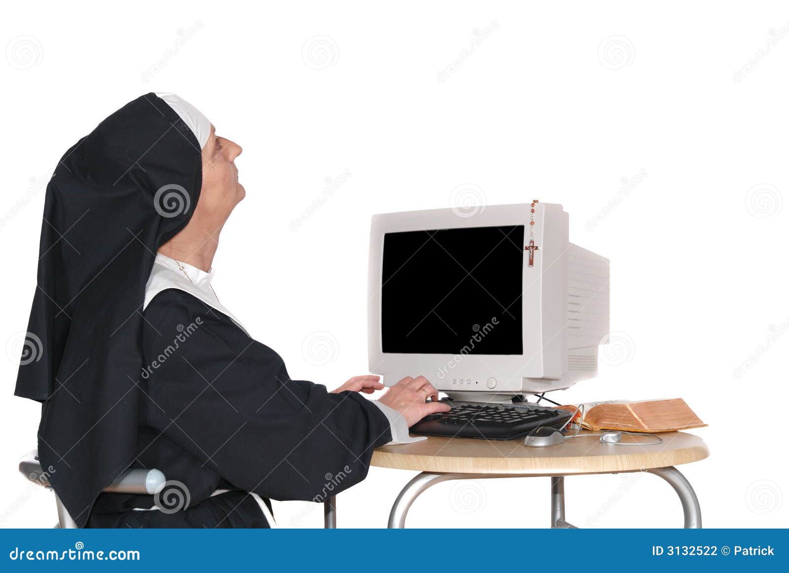 Nun on computer stock photo. Image of religious, catholic - 3132522