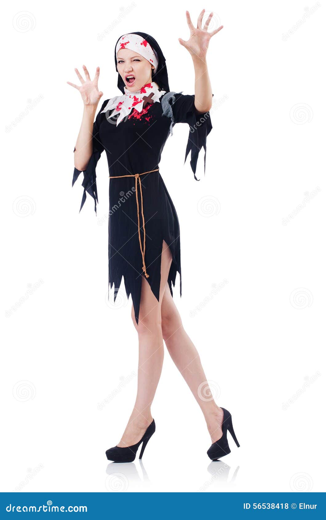 Nun for Halloween Party Isolated on the White Stock Photo - Image of ...