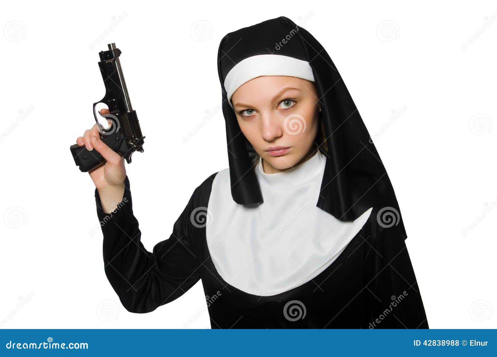 Nun with handgun stock photo. Image of firearm, holy - 42838988