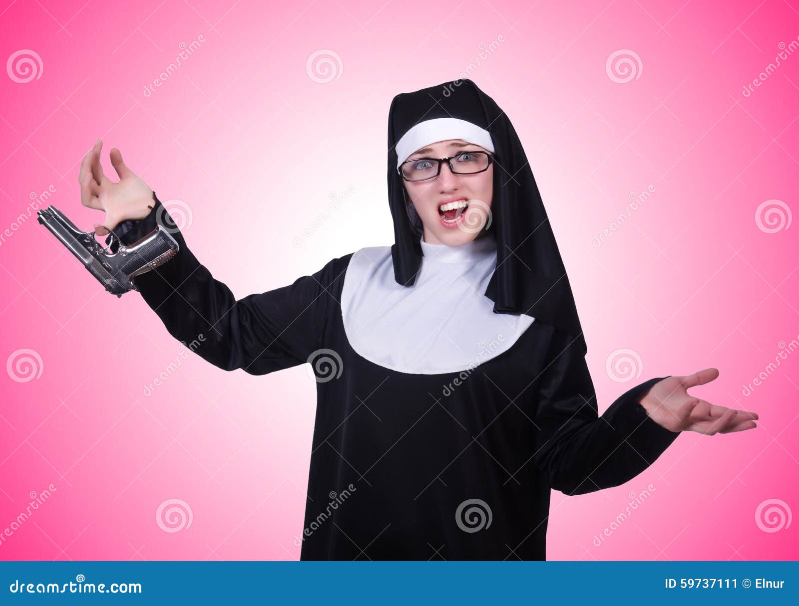 Nun with Handgun Isolated on White Stock Image - Image of peace ...