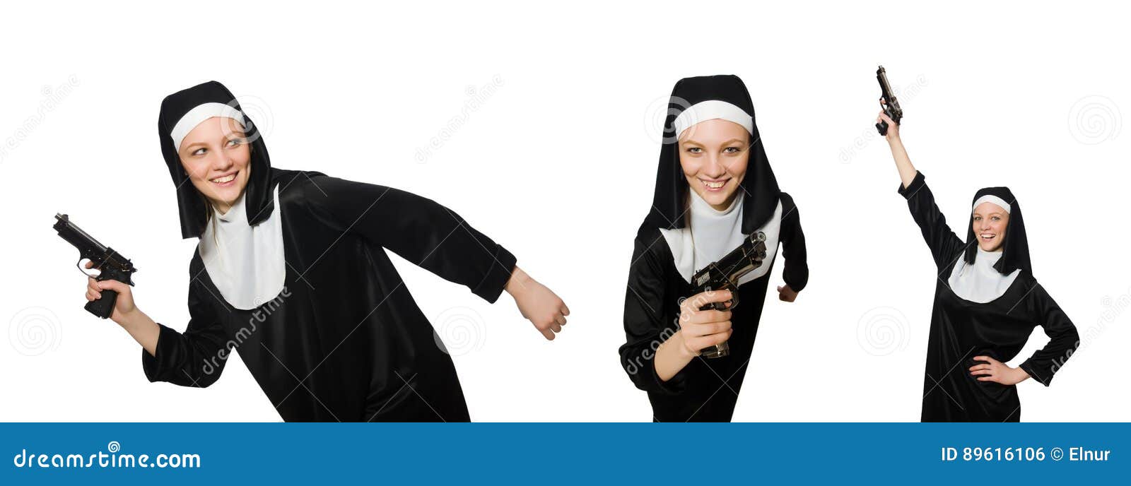 The Nun with Handgun Isolated on White Stock Photo - Image of pious ...