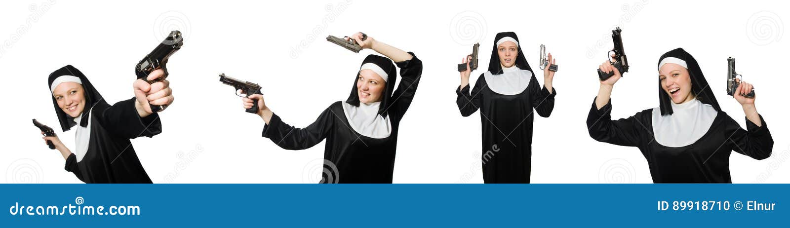 The Nun with Handgun Isolated on White Stock Photo - Image of ...