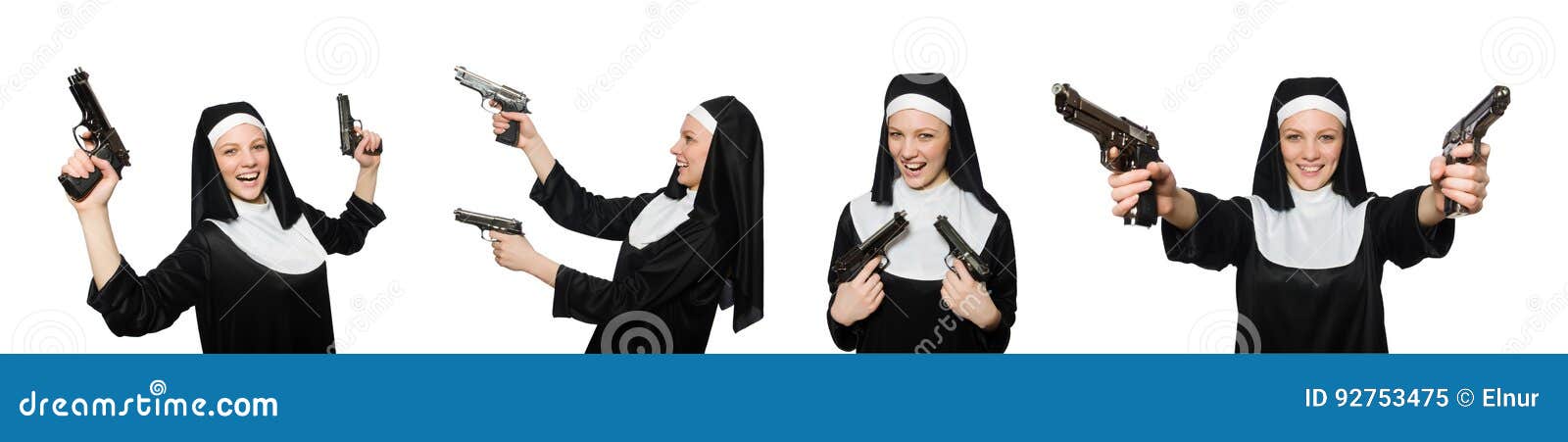 The Nun with Handgun Isolated on White Stock Image - Image of christ ...