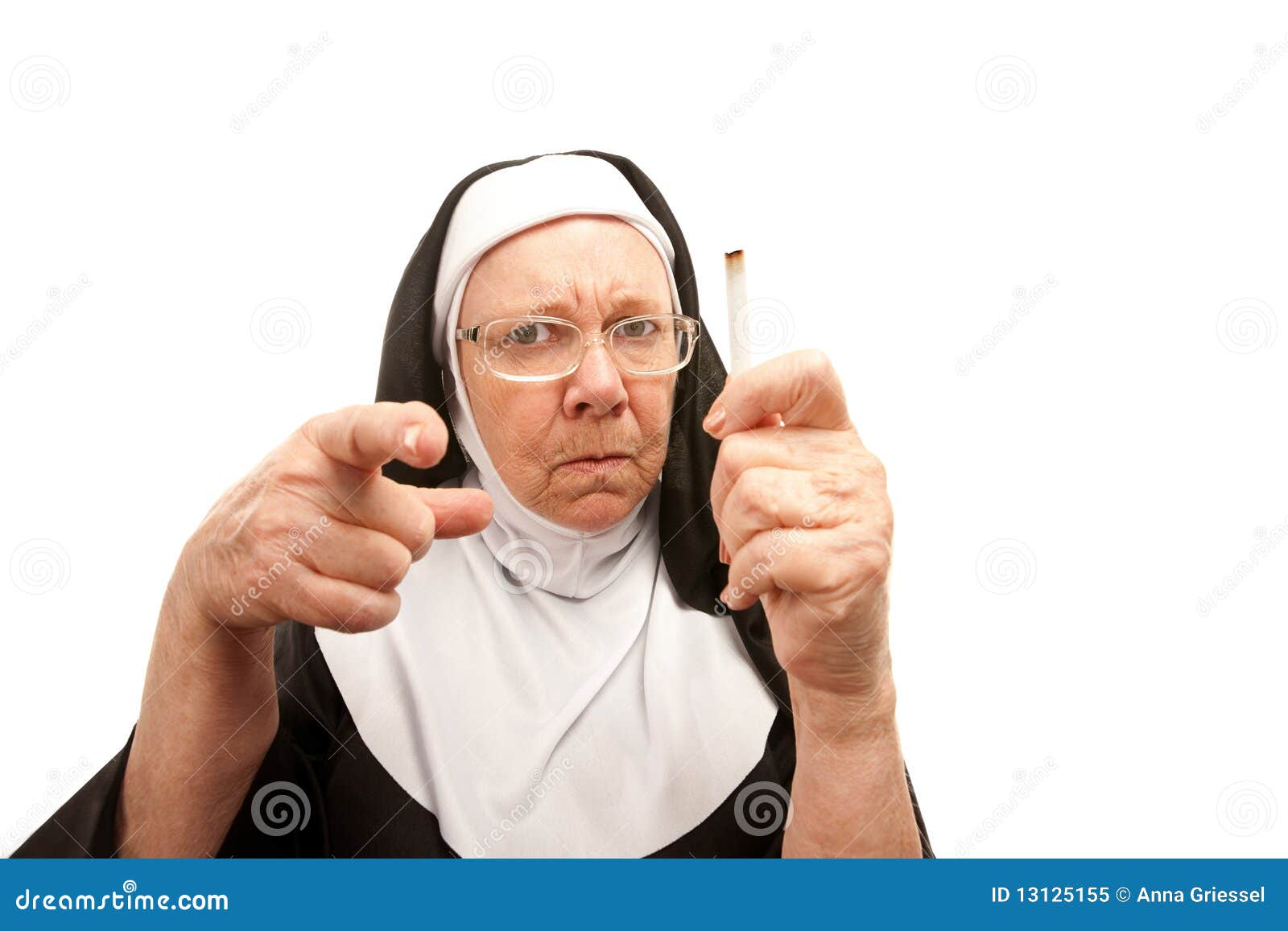 Nun Horrified By Cigarette Royalty Free Stock Photo - Image: 13125155