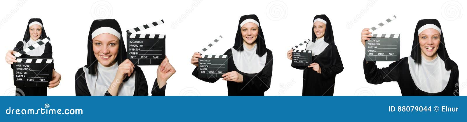 The Nun with Movie Board Isolated on White Stock Photo - Image of ...