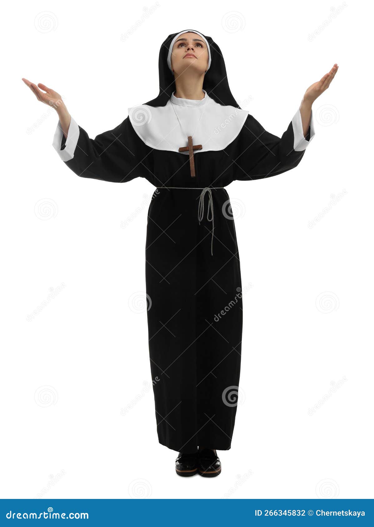 Nun Praying To God on White Background Stock Photo - Image of faith ...