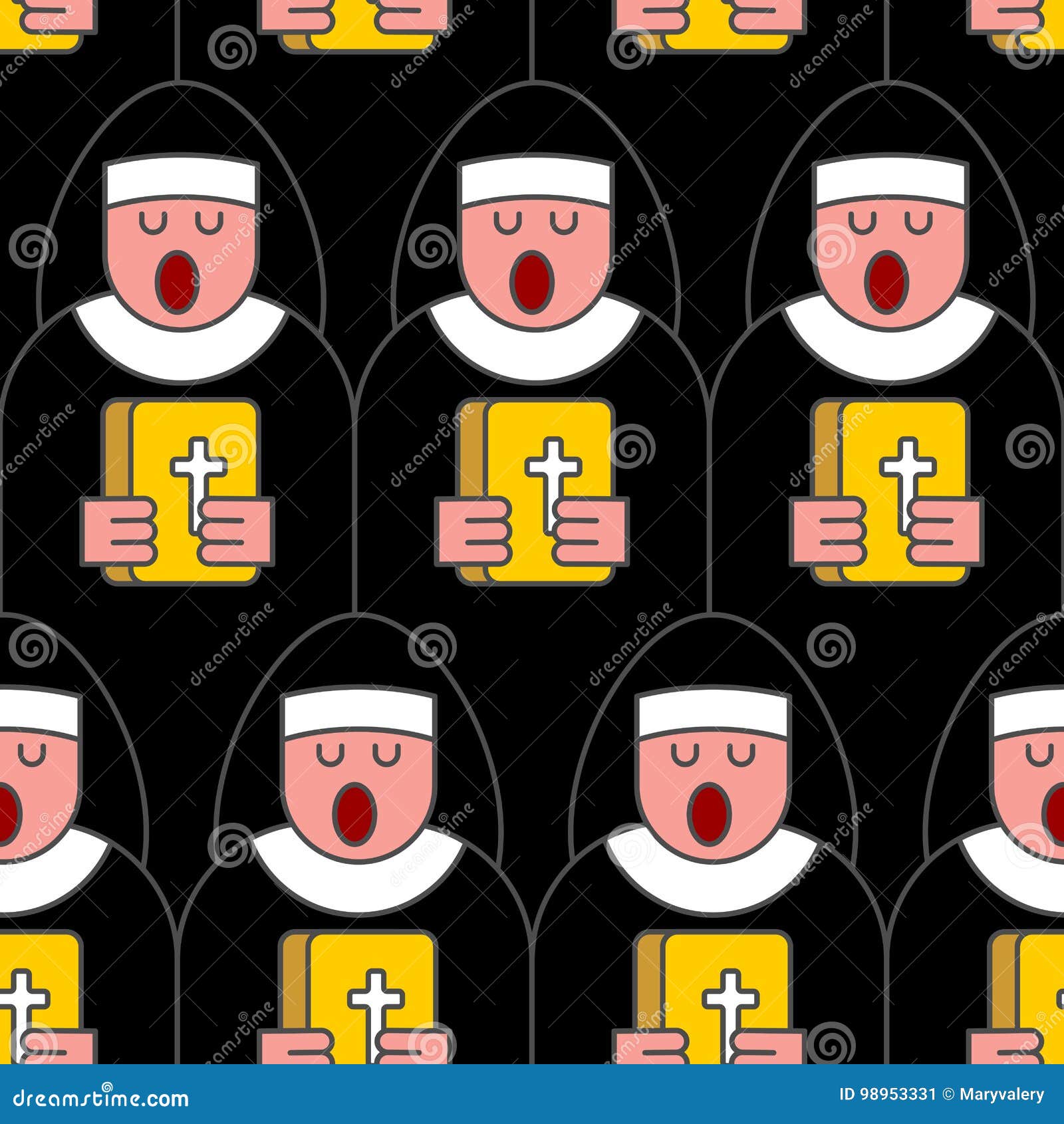 Nun Seamless Pattern. Catholic Religious Woman Linear Style Stock ...