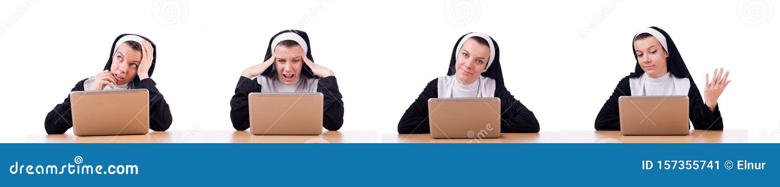 Nun Working on Laptop - Religious Concept Stock Image - Image of laptop ...