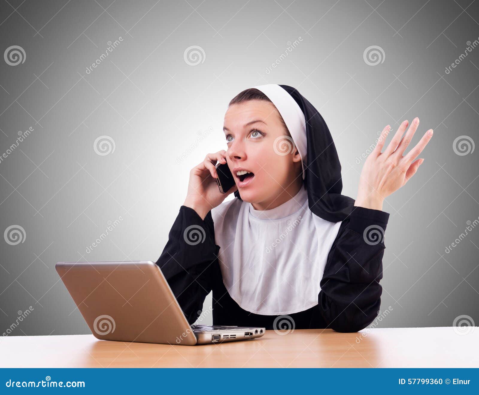 Nun Working on Laptop - Religious Concept Stock Photo - Image of girl ...