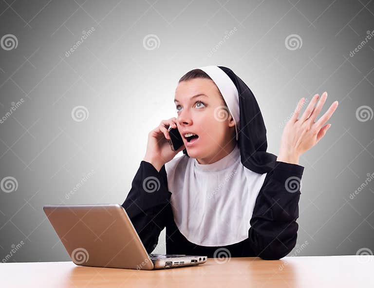 Nun Working on Laptop - Religious Concept Stock Photo - Image of girl ...