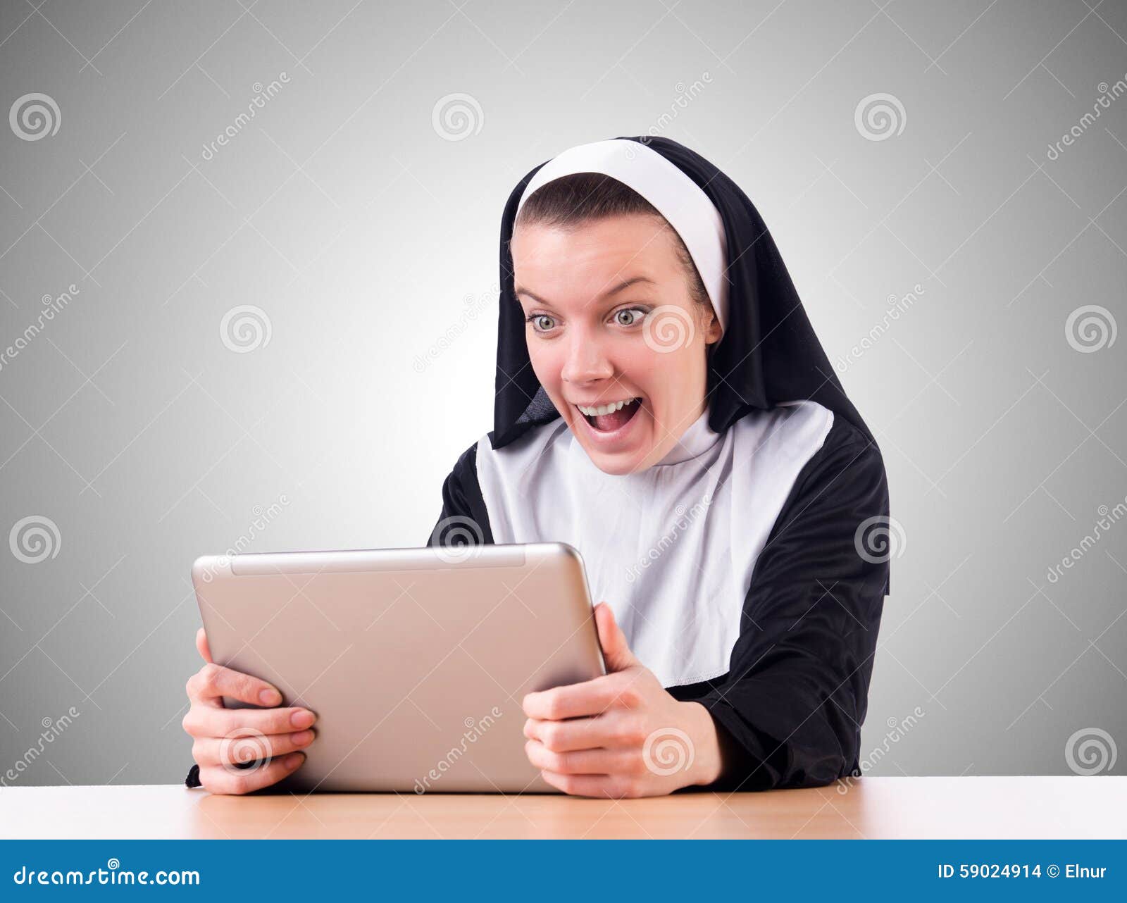 Nun Working on Laptop - Religious Concept Stock Photo - Image of pose ...